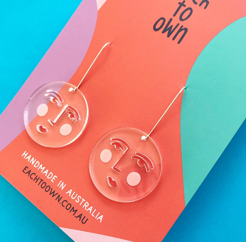 Moon Face Drops Dawn Laser Cut Drops Earrings Clear - Etsy Australia
