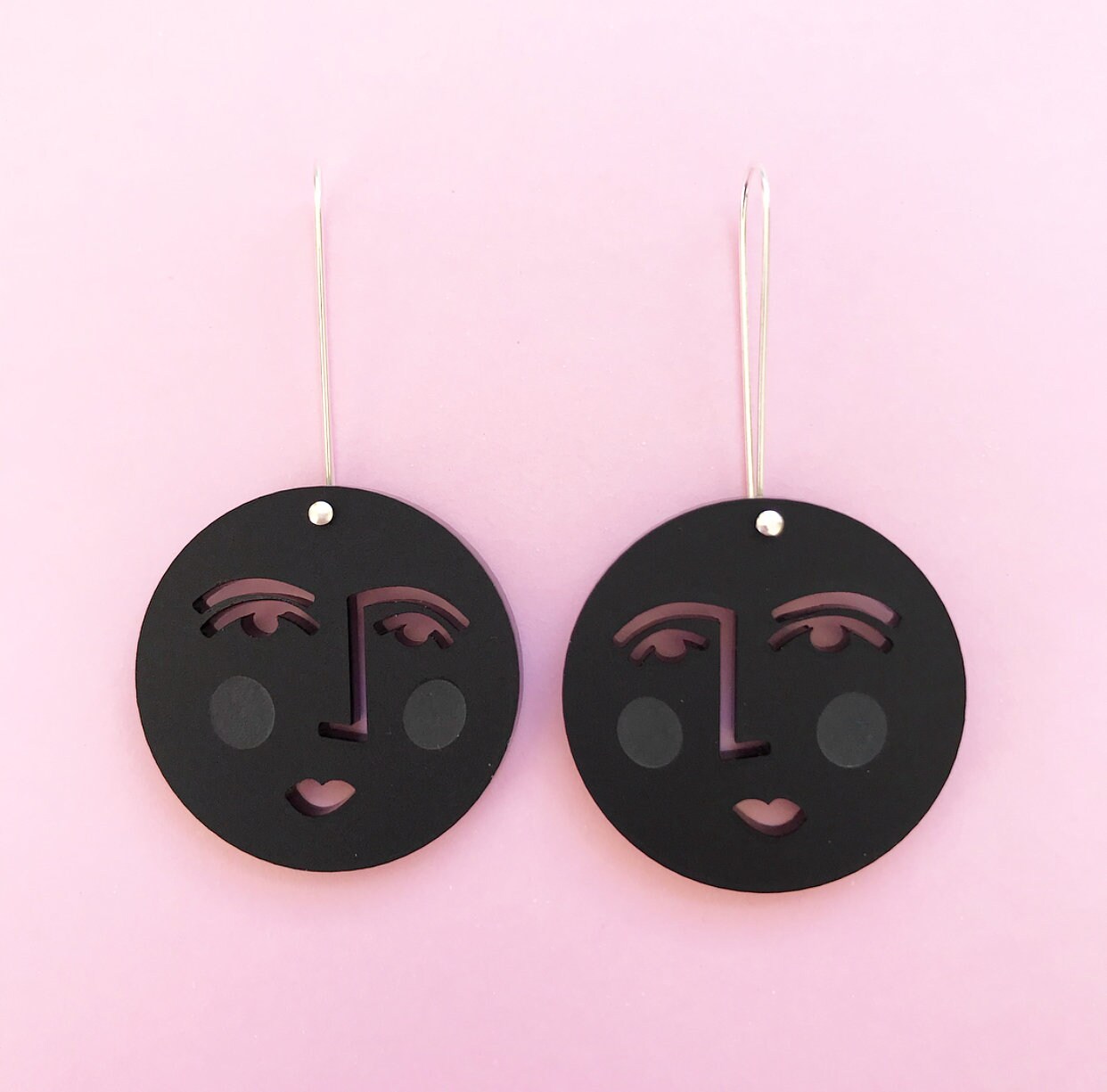 Moon Face Drops Dusk Laser Cut Drops Earrings Black Matt | Etsy