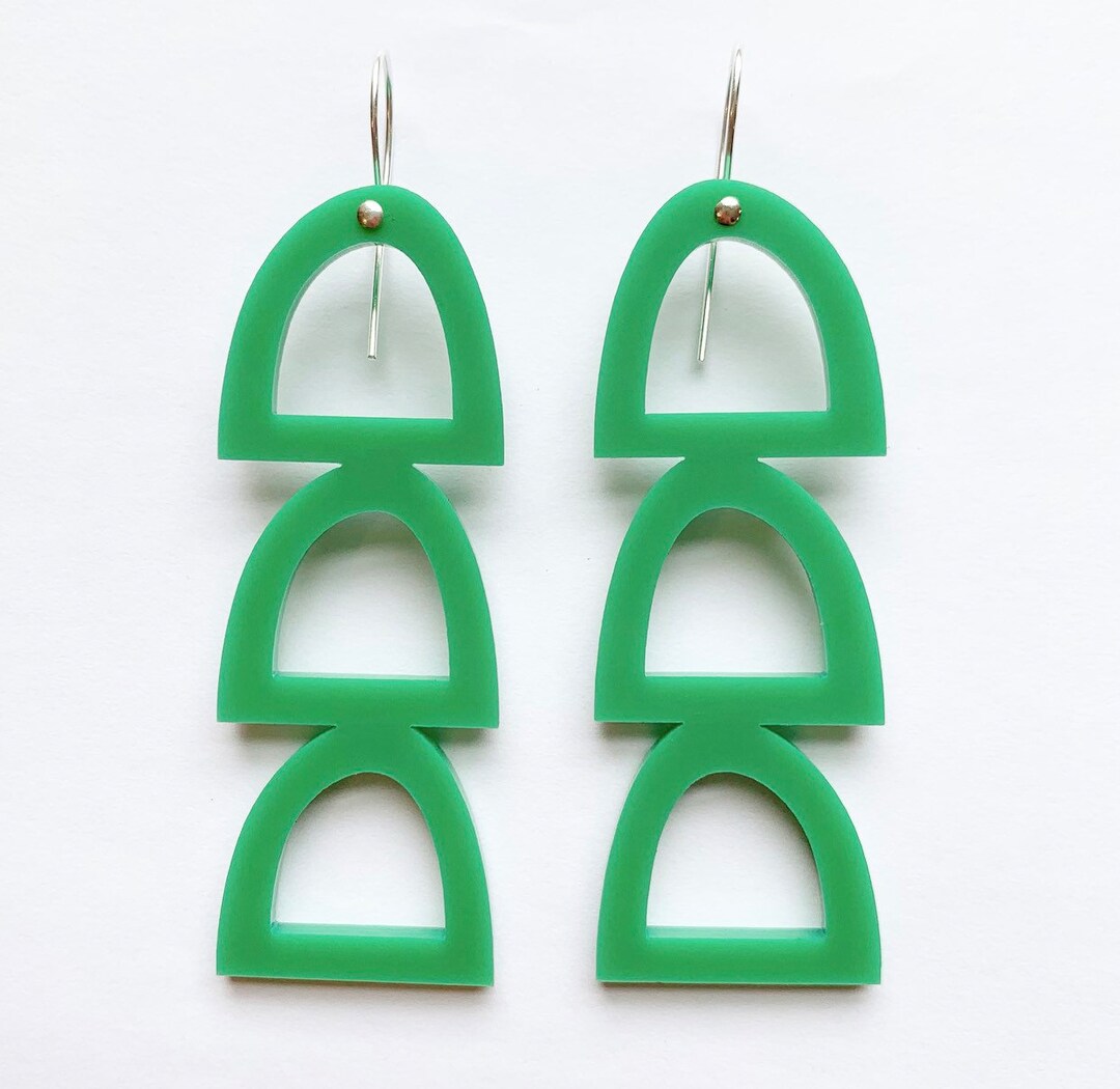 Stack up Drops Grass Green Laser Cut Acrylic Geometric Earrings Each to ...