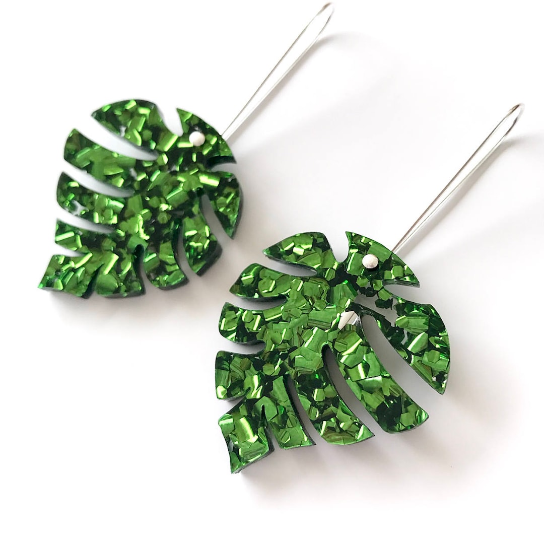 Monnie Drops Emma Laser Cut Drops Earrings Emerald Green Glitter ...