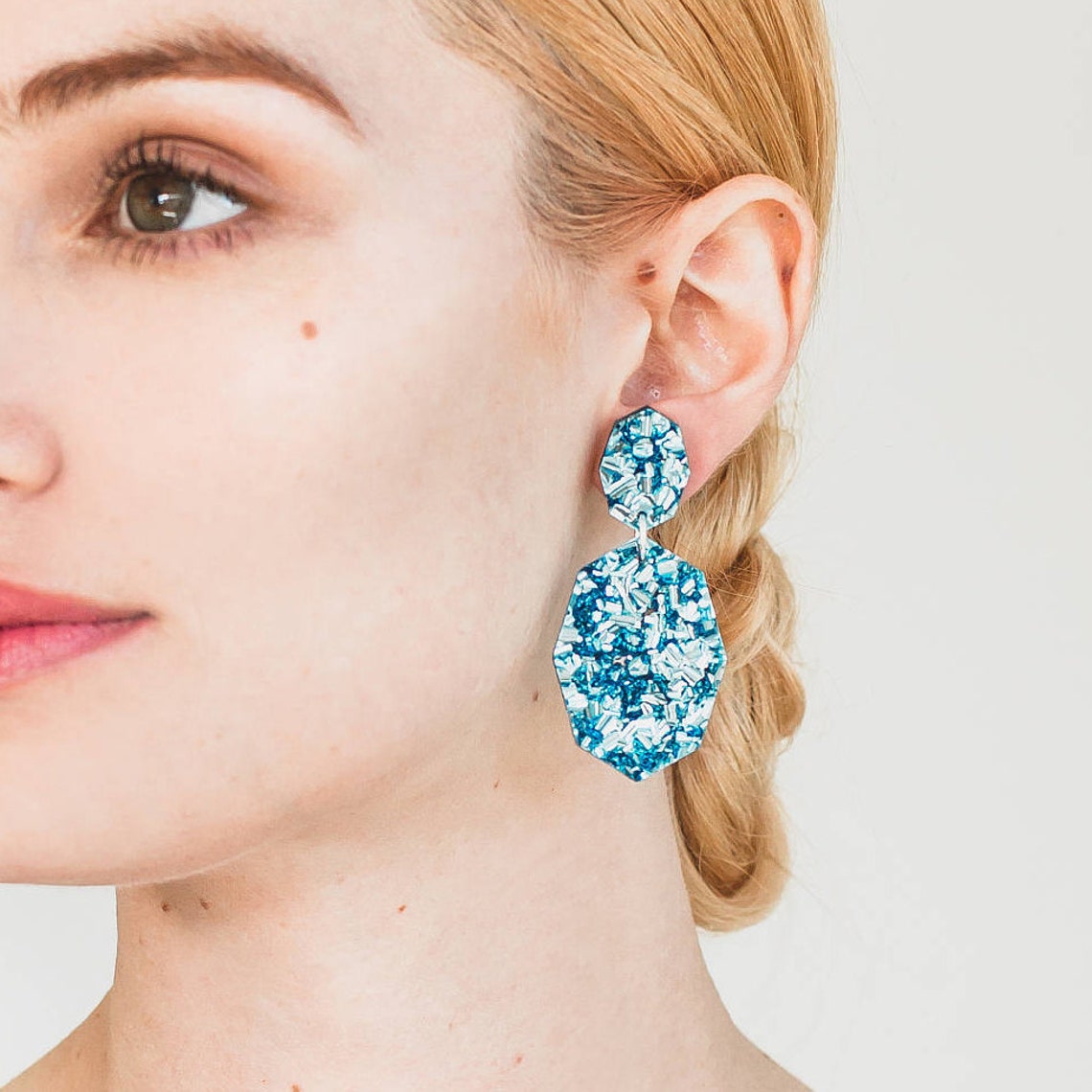 Gemstar Double Drops Ice Blue Glitter Geometric Drop | Etsy