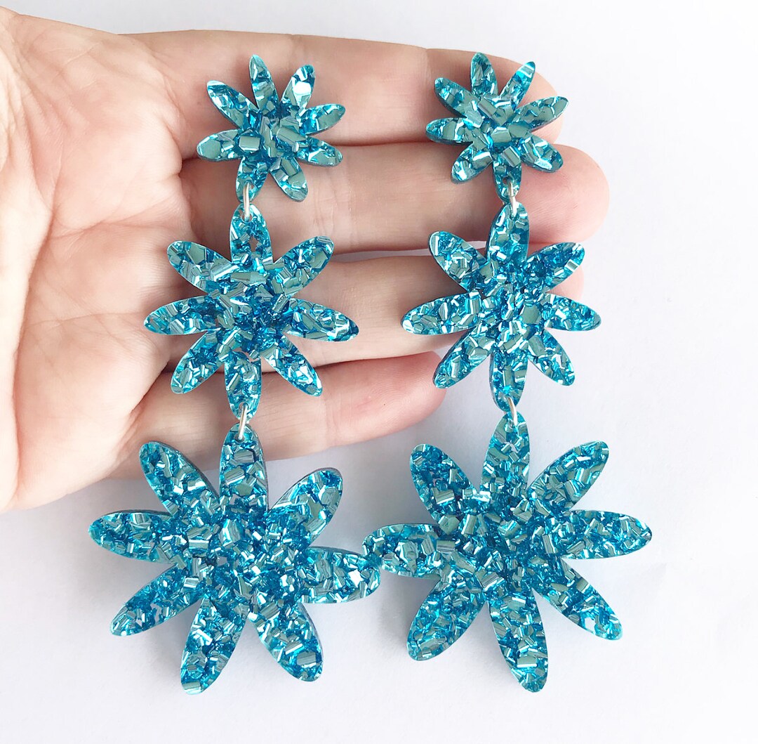 Flora Triple Drop - Ice Blue Glitter Acrylic - Laser Cut Acrylic Flower ...