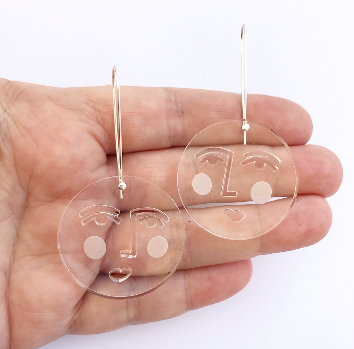 Moon Face Drops Dawn Laser Cut Drops Earrings Clear | Etsy Australia