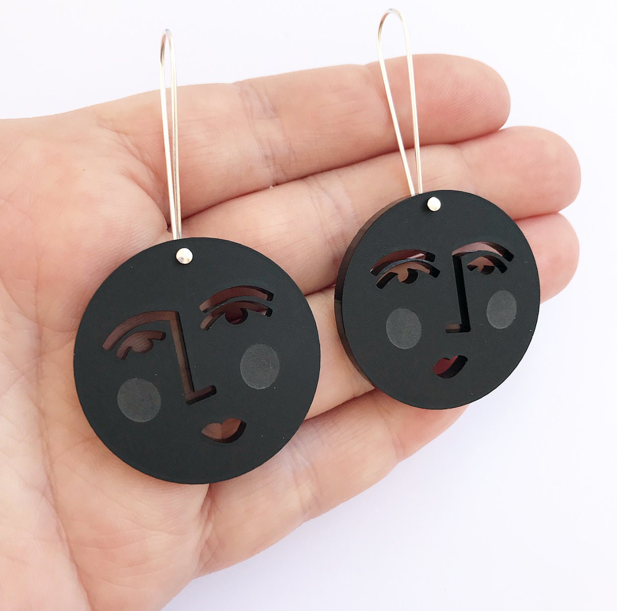 Moon Face Drops Dusk Laser Cut Drops Earrings Black Matt - Etsy Australia