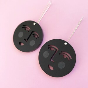 Moon Face Drops - Dusk - Laser Cut Drops Earrings - Black Matt Acrylic ...
