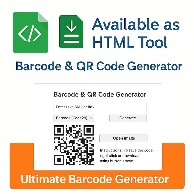 HTML Tool — Barcode & QR Code Generator (code39 + QR) — Instant Download • Ready-to-use Script ...