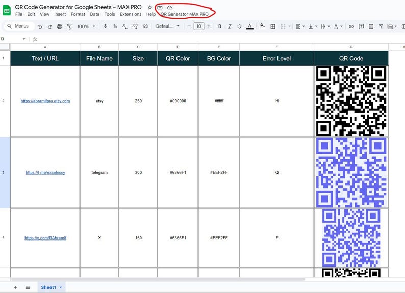 QR Code Generator for Google Sheets – Max Pro Bulk Color QR, ZIP Export ...