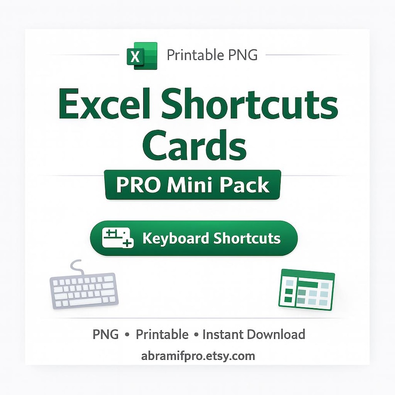 Excel Shortcut Cards — PRO Mini Pack (2026 Edition) - Etsy UK