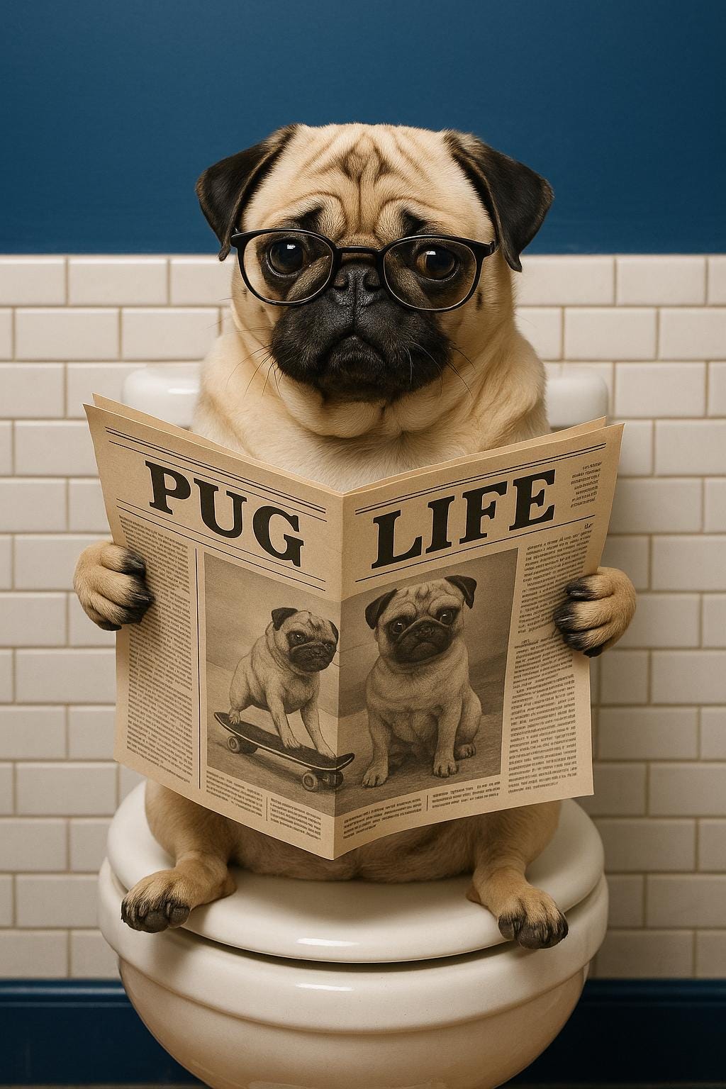 Pug Dog on the Toilet Bathroom Wall Art Poster - Etsy