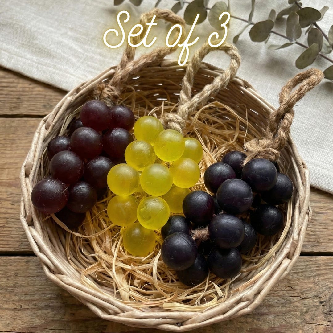 Bathroom Soap Decor Set – 3 Realistic Grape Soaps, Housewarming Gift ...