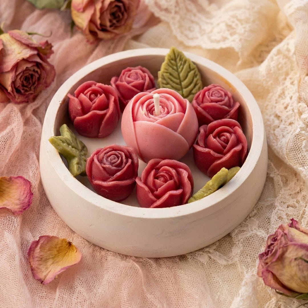 Handmade Rose Candle, Mothers Day Gift for Mom, Floral Concrete Bowl ...
