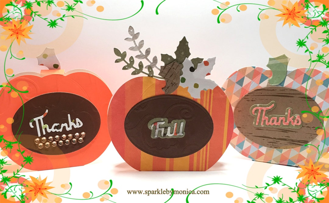 Set of 5 Pumpkin Fold Over Cards, Earring Cards, Sizzix Pumpkin Cards ...