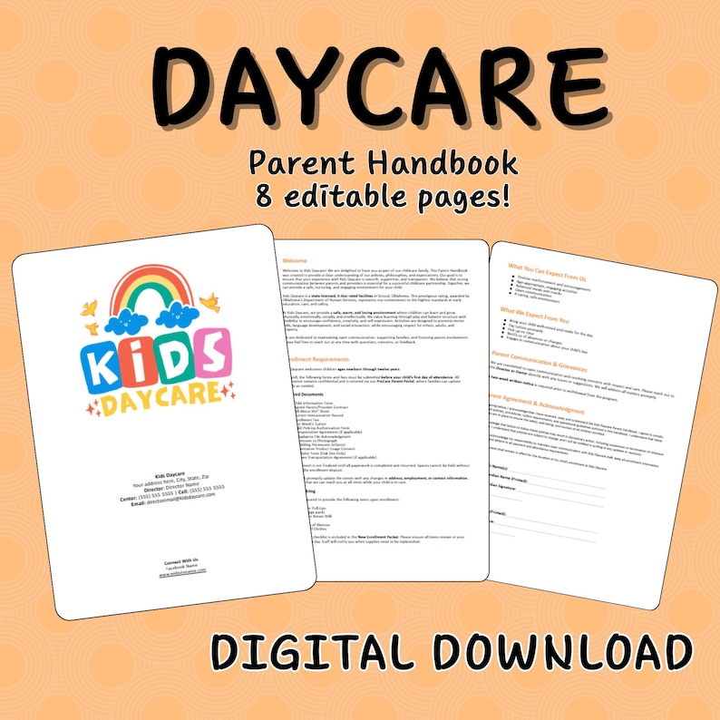 Editable Daycare Parent Handbook Template - Etsy