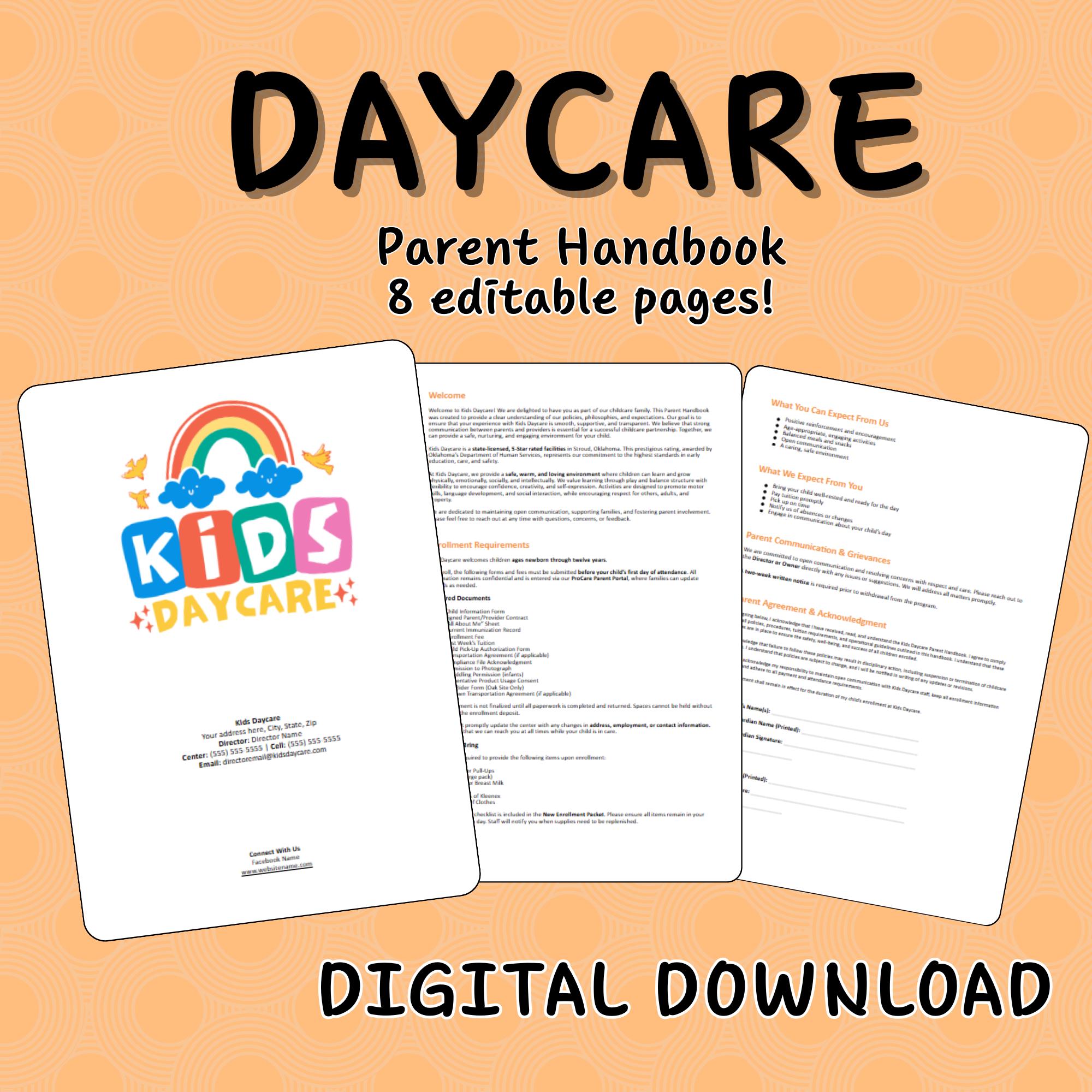 Editable Daycare Parent Handbook Template - Etsy
