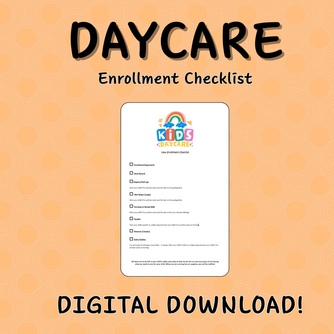 New Enrollment Checklist | Printable Daycare Supply List | Editable ...