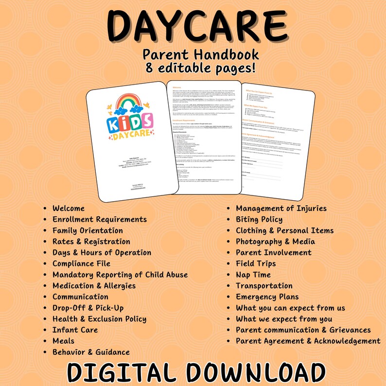 Editable Daycare Parent Handbook Template - Etsy