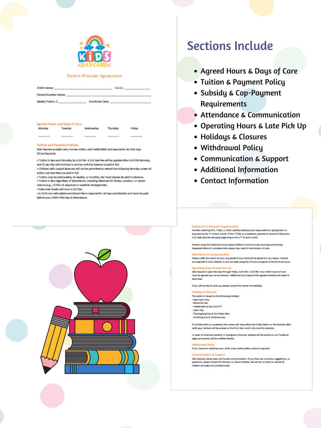 Editable Daycare Parent Contract | Childcare Agreement Template ...