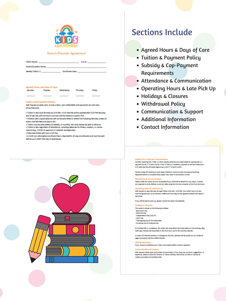 Editable Daycare Parent Contract | Childcare Agreement Template ...