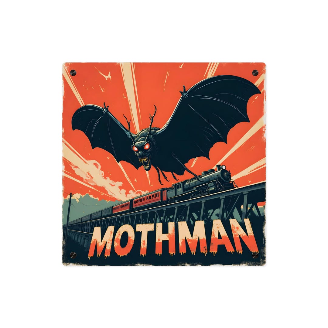 Mothman Illustration Acrylic Wall Art Panel | Retro Cryptid Poster - Etsy
