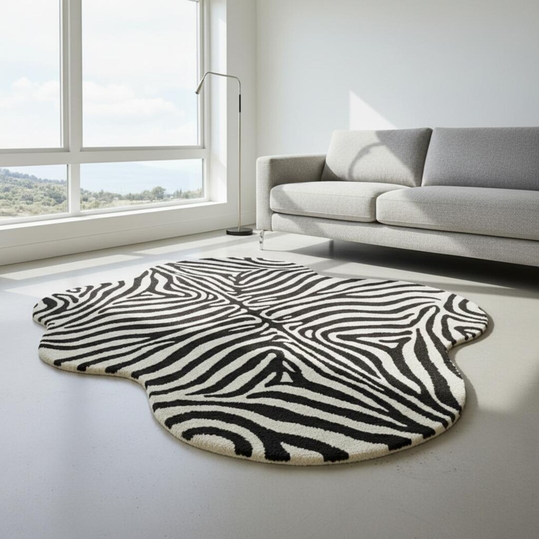 Modern Zebra Print Tufted Rug – Black & White Animal Pattern Carpet - Etsy