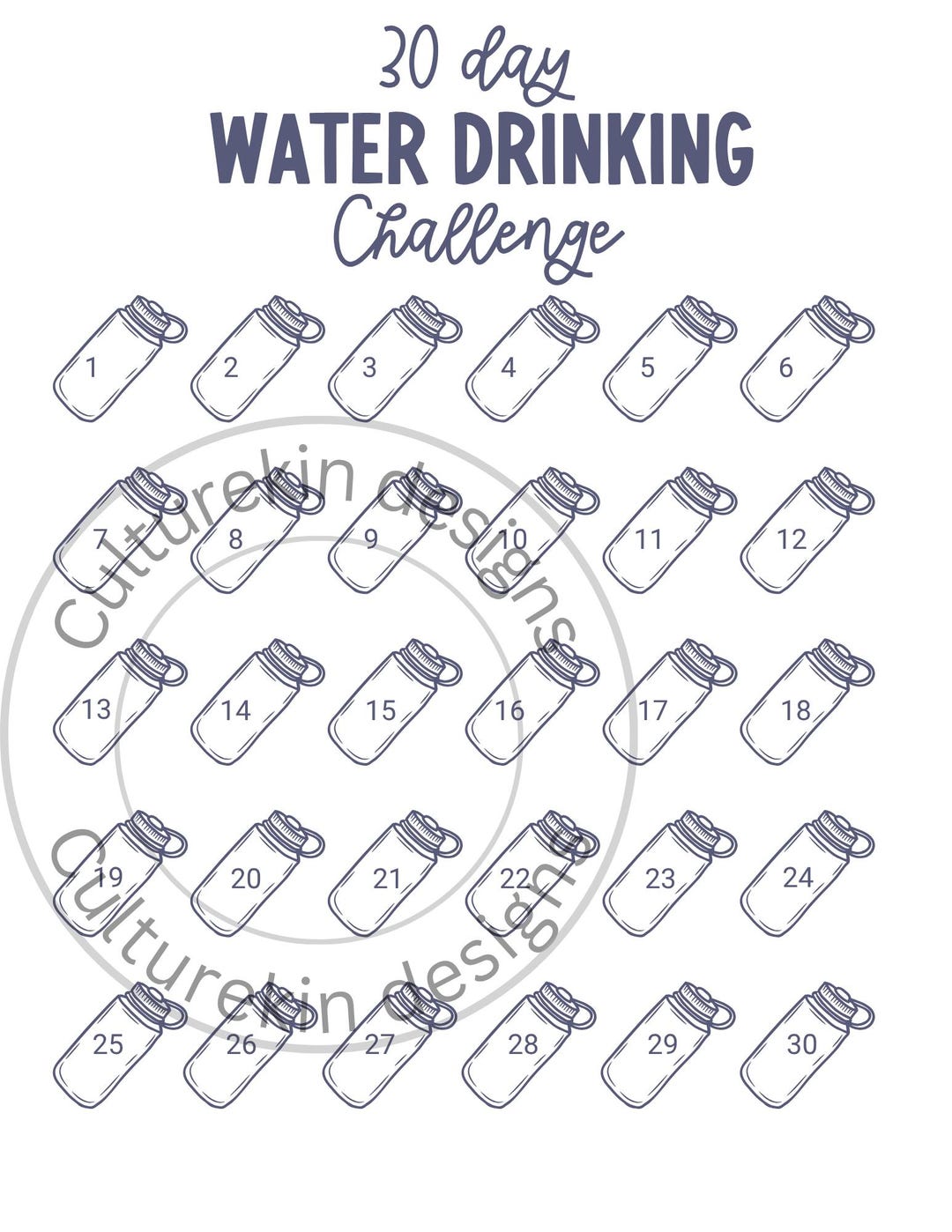 30 Day Water Drinking Challenge Tracker, Printable Hydration Goal Sheet ...