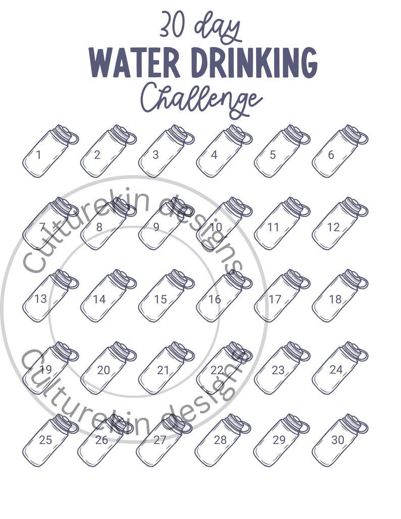 30 Day Water Drinking Challenge Tracker, Printable Hydration Goal Sheet ...