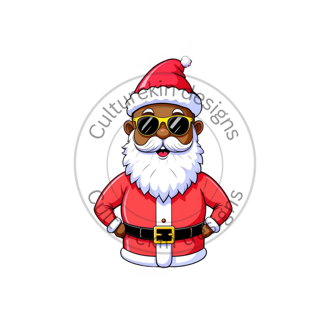 Black Santa PNG, African American Santa Clip Art Printable, Melanin ...