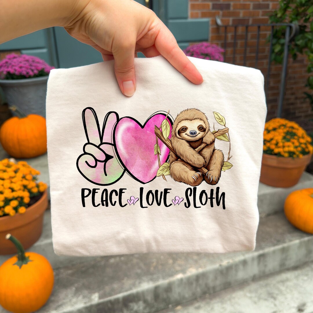 Peace Love Sloth - Cheerful Cartoon Sloth Clipart With Heart Background ...