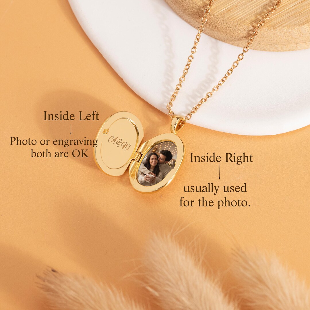 Engraved Birth Flower Locket Necklace, Locket Necklace With Photo ...