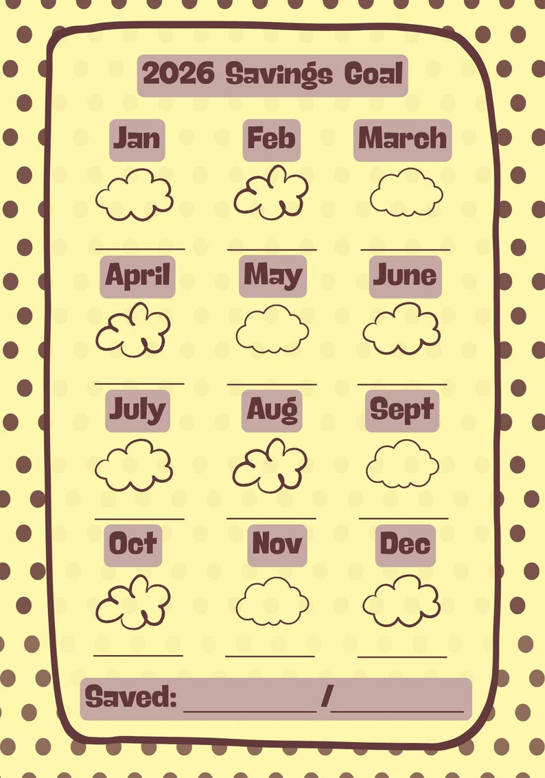 2026 Savings Goal Tracker PNG | Yellow Polka & Chocolate Printable ...