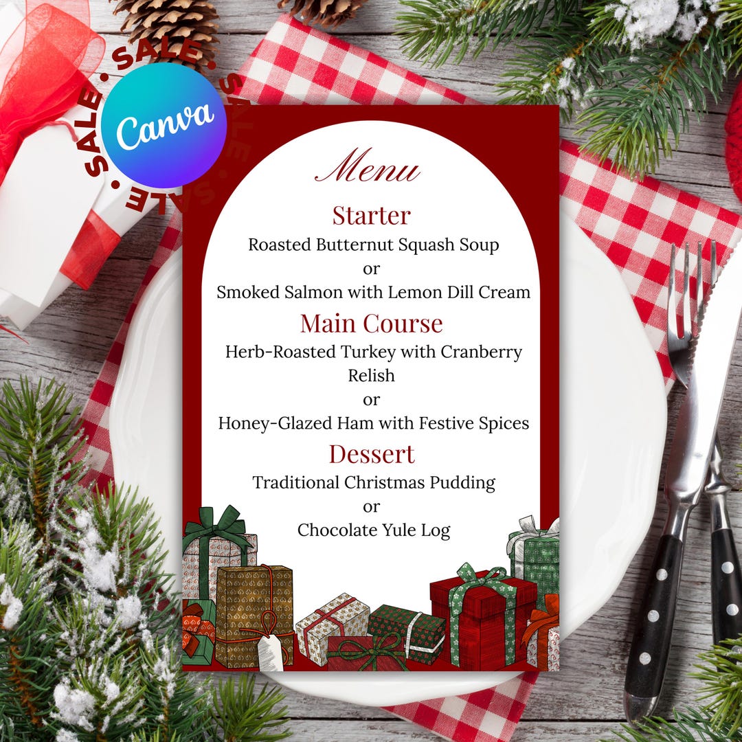 Editable Christmas Menu Template – Printable Holiday Dinner (digital ...