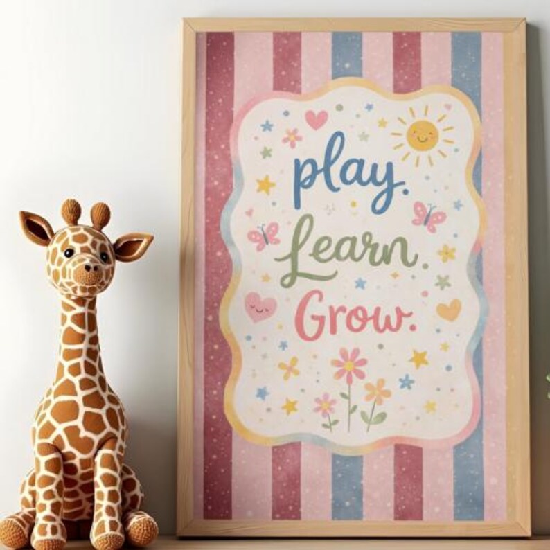Play Learn Grow Wall Art for Kids | Circus Room Decor | Pastel Kids Art ...