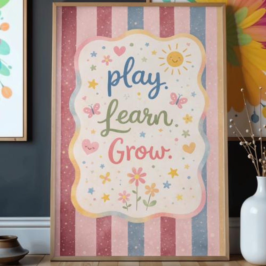 Play Learn Grow Wall Art for Kids | Circus Room Decor | Pastel Kids Art ...