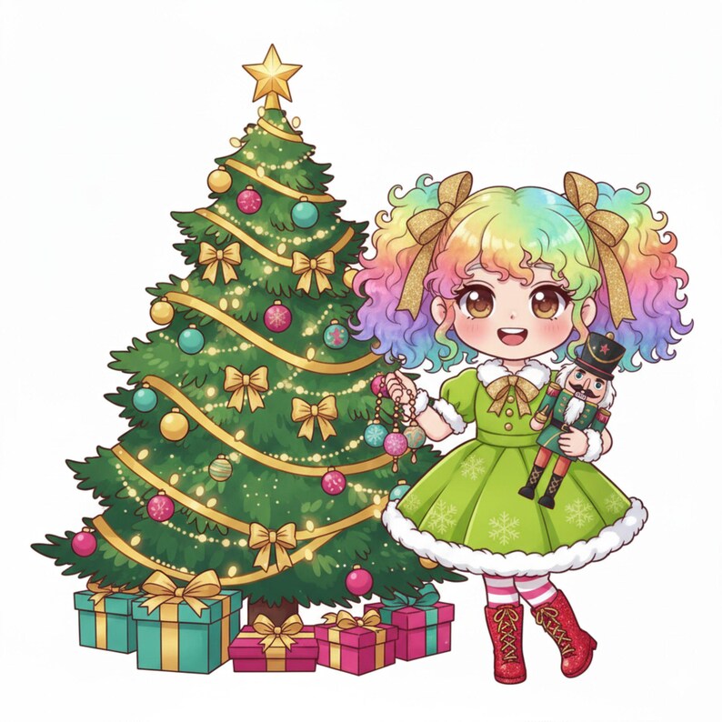10 Cute Chibi Christmas Girls Clipart Bundle - 10 Pngs, Transparent ...