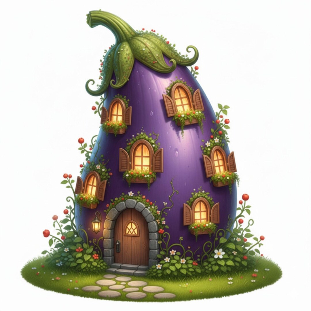 Whimsical Watercolor Vegetable House Clipart - Fantasy Fairy Cottages ...