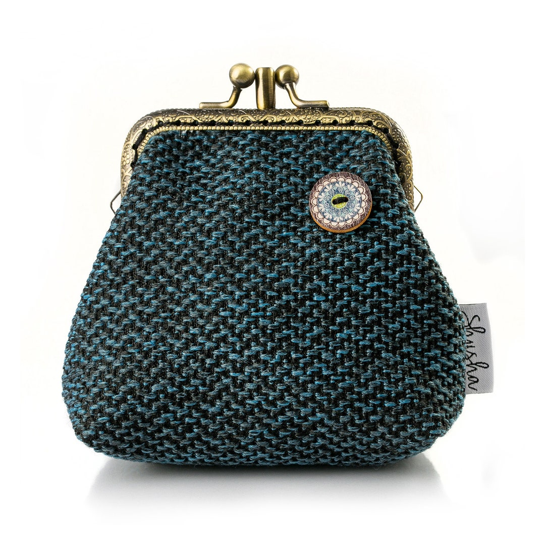Double Pocket Kiss Lock Coin Purse, Dark Blue Floral Wallet - Etsy