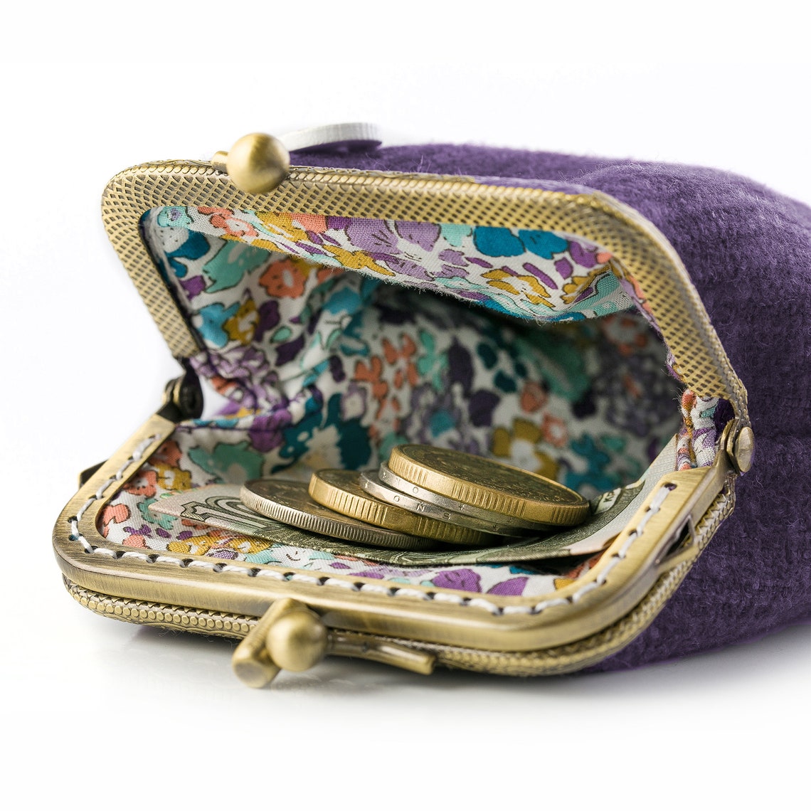 Personalized Purple Coin Purse, Kiss Lock Double Pocket Wallet - Etsy