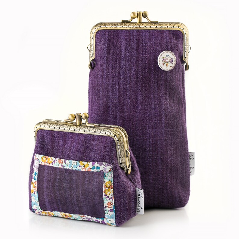 Handmade Purple Coin Purse, Kiss Lock Wallet With ID Holder - Etsy