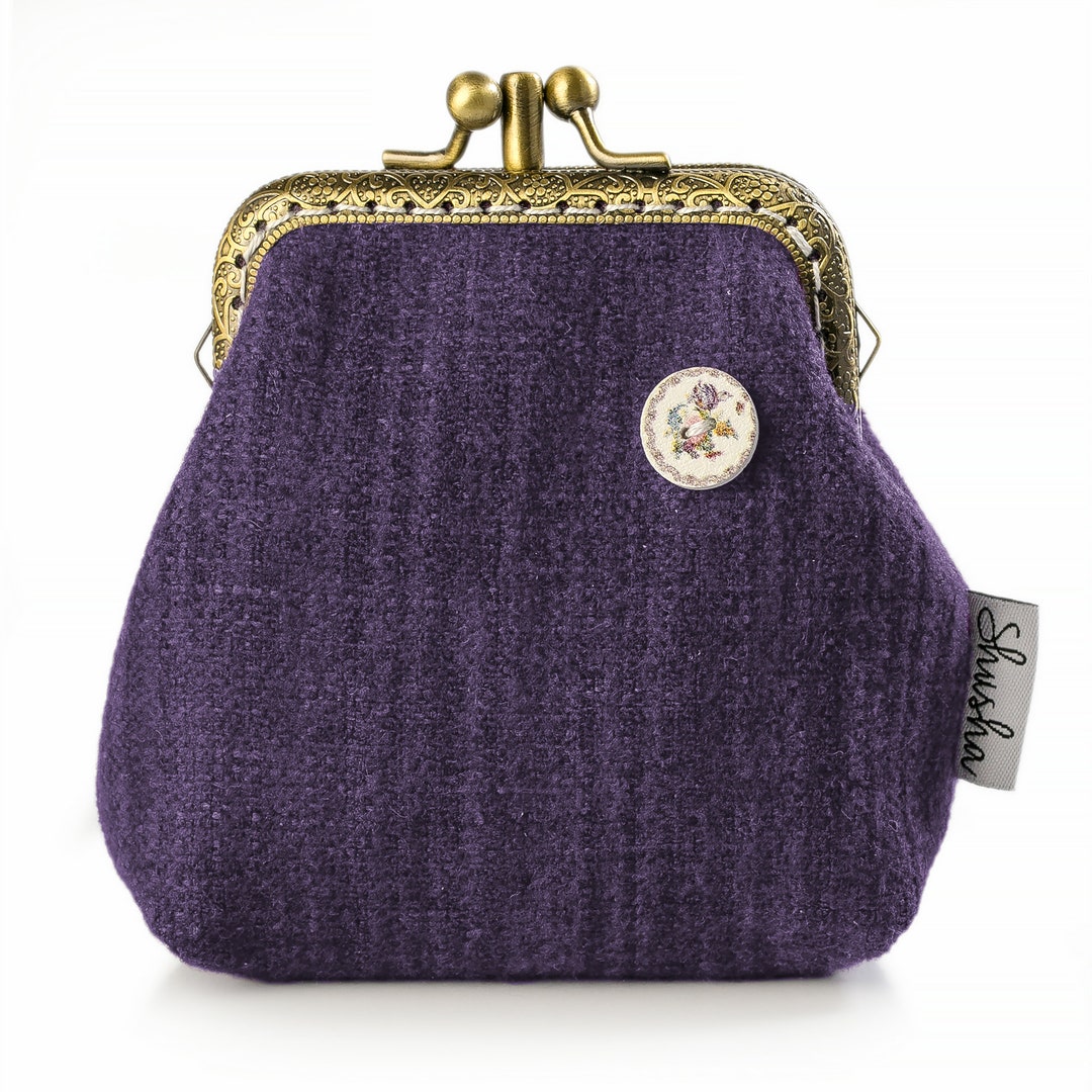 Personalized Coin Purse, Small Double Pockets Coin Purse, Purple Kiss ...