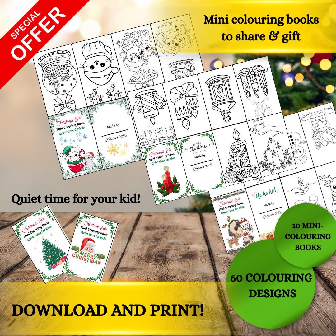 Printable Christmas Mini Coloring Books – 60 Holiday Designs (digital ...