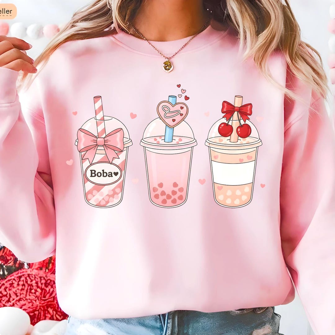 Valentine Boba Tea Png,kawaii Bubble Tea Cups With Hearts,romantic ...