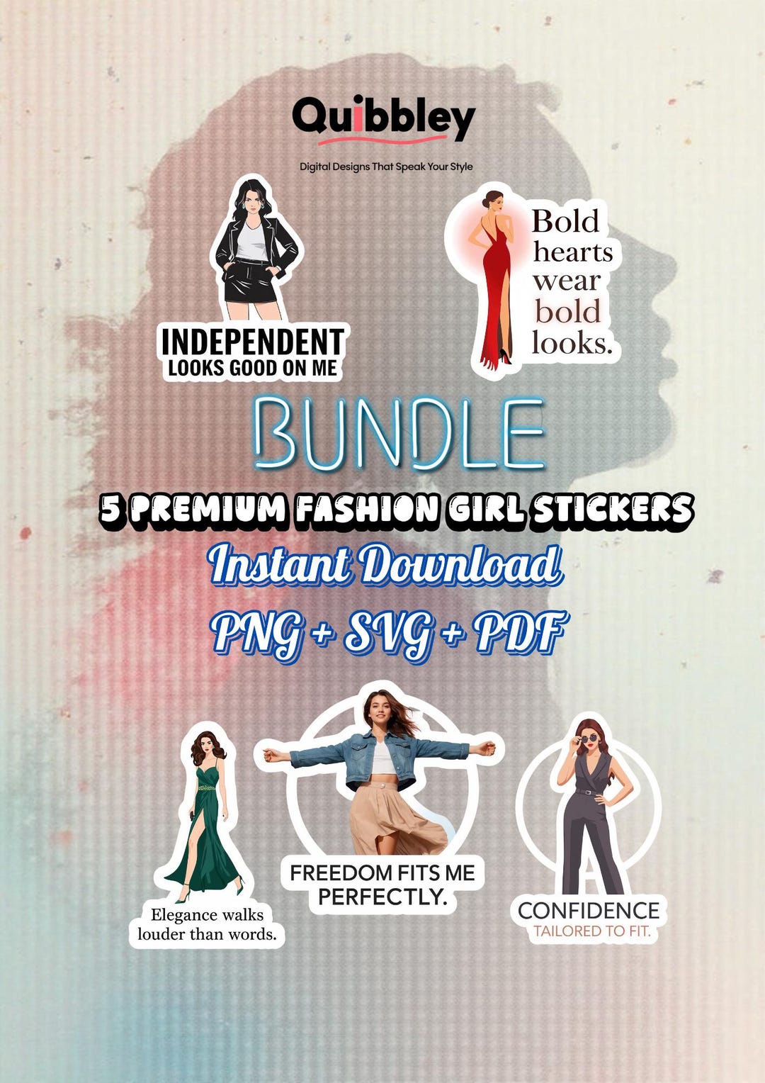 Huntrix Fashion Girl Sticker Bundle – Elegant Woman PNG SVG PDF ...