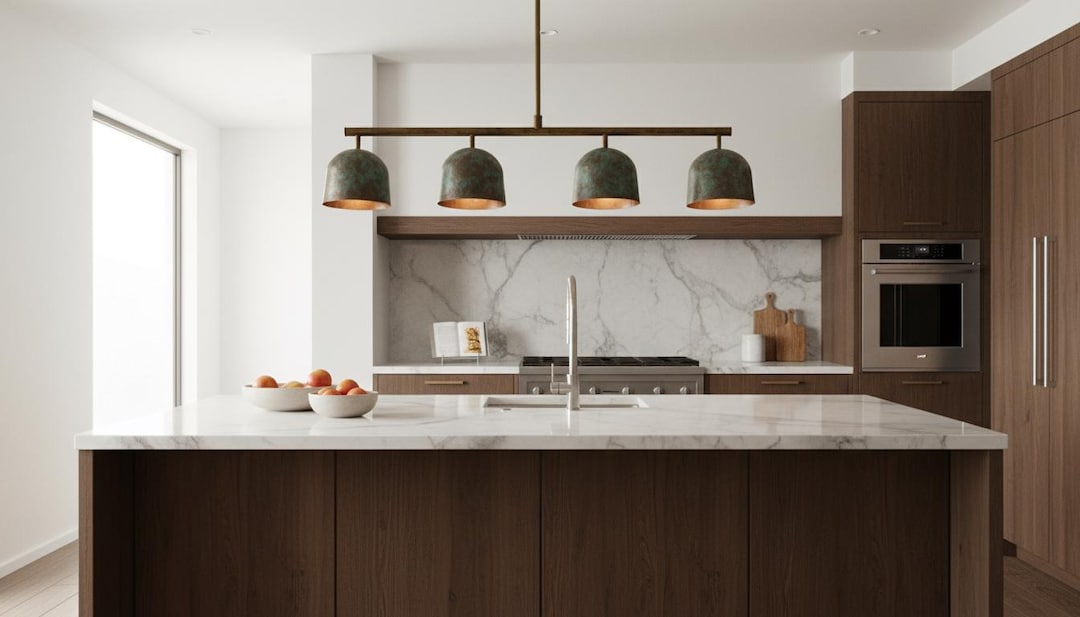 Handmade Patina Copper Linear Pendant Light – Farmhouse Kitchen Island ...