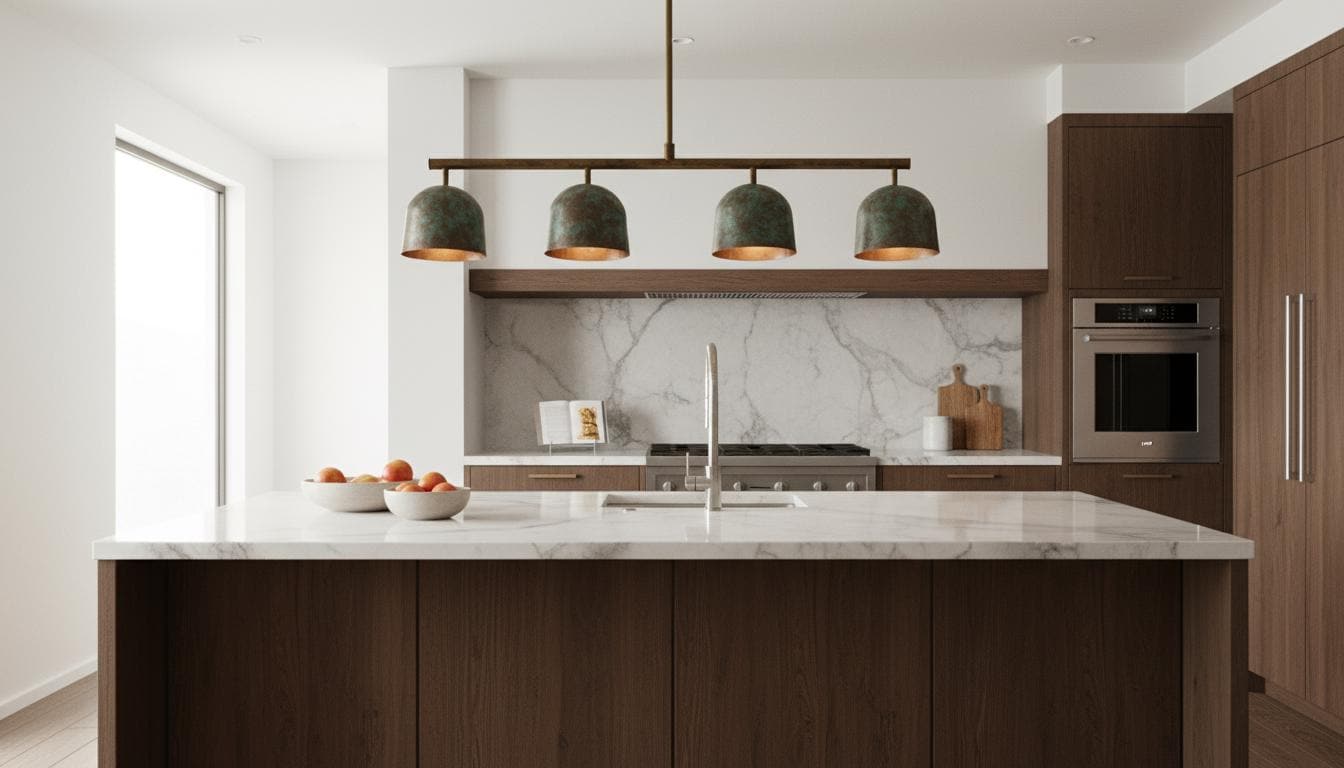 Handmade Patina Copper Linear Pendant Light – Farmhouse Kitchen Island ...
