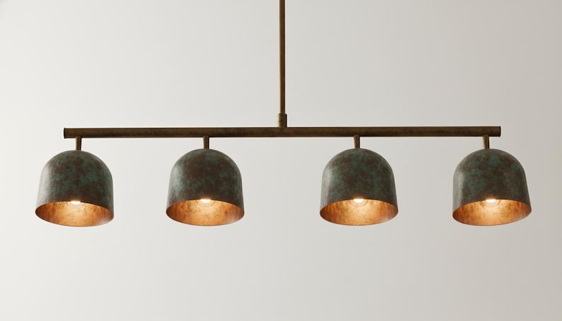 Handmade Patina Copper Linear Pendant Light – Farmhouse Kitchen Island ...