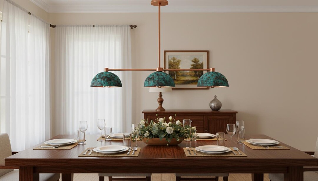 Handmade Patina Copper Linear Pendant Light – Farmhouse Kitchen Island ...