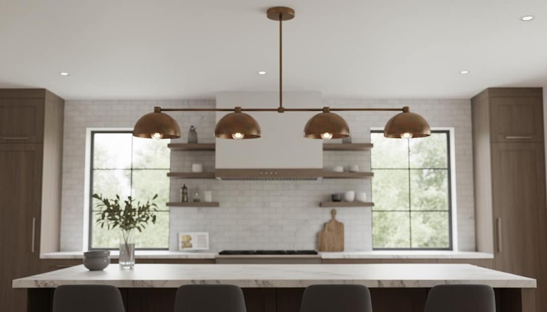 Handmade Patina Copper Linear Pendant Light – Farmhouse Kitchen Island ...