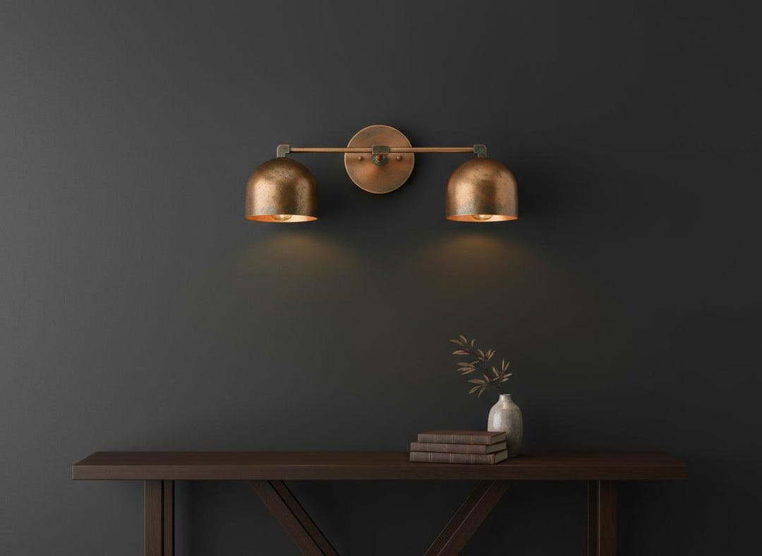 Handmade Patina Copper Dome Linear Wall Sconce – Farmhouse Vanity Light ...
