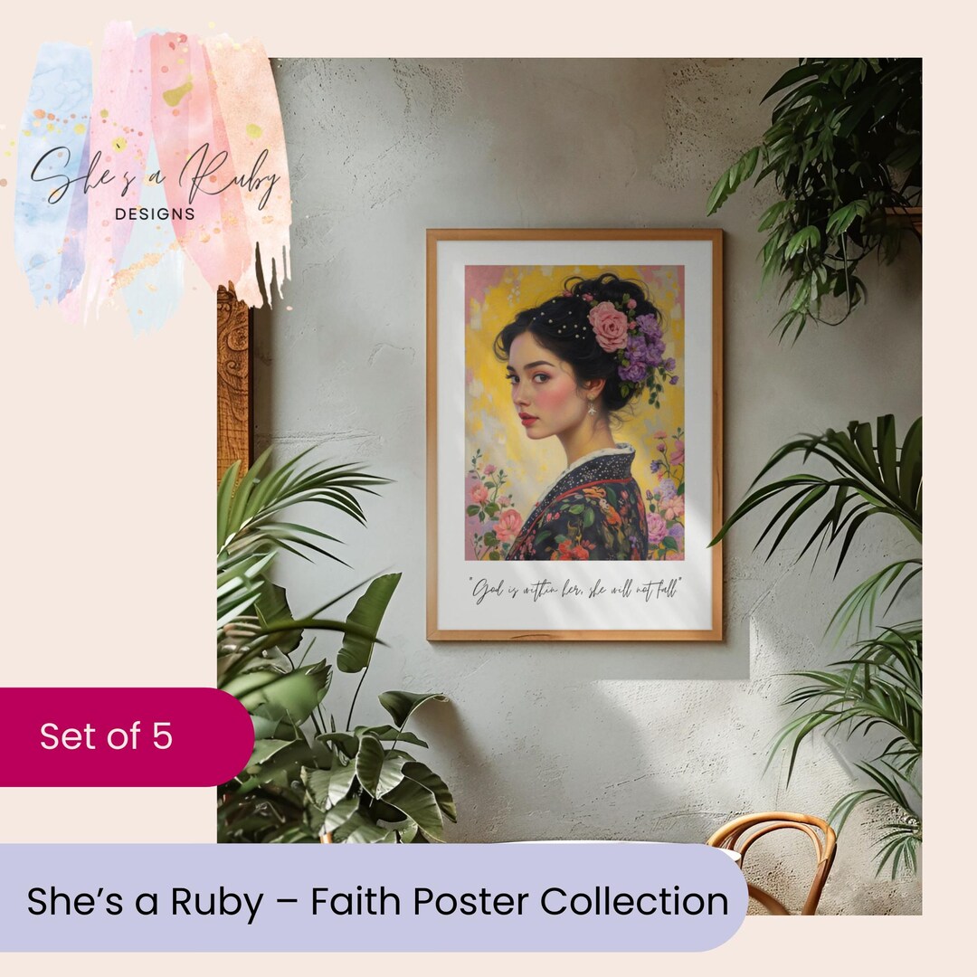 Christian Wall Art Set of 5 | Faith Posters Celebrating Women | She's a ...