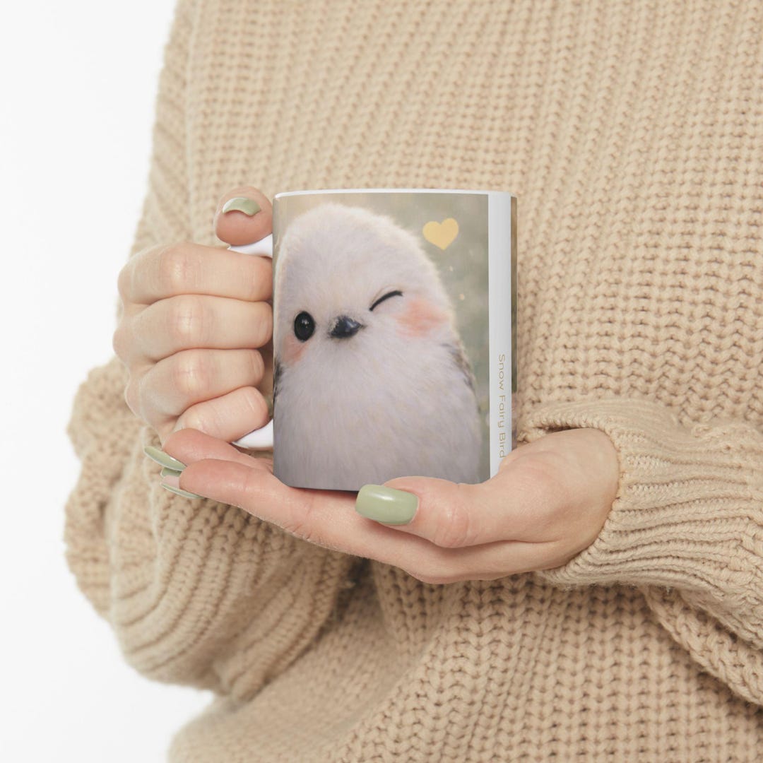 Winking Shimaenaga Mug – Cute Snow Fairy Bird Coffee Mug, Fluffy White ...